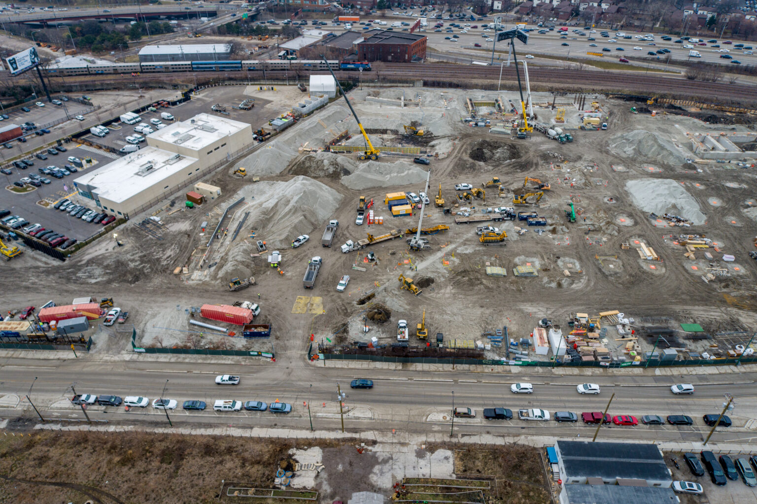 Drone View of Construction Progress for Chicago's First Multi-Story ...