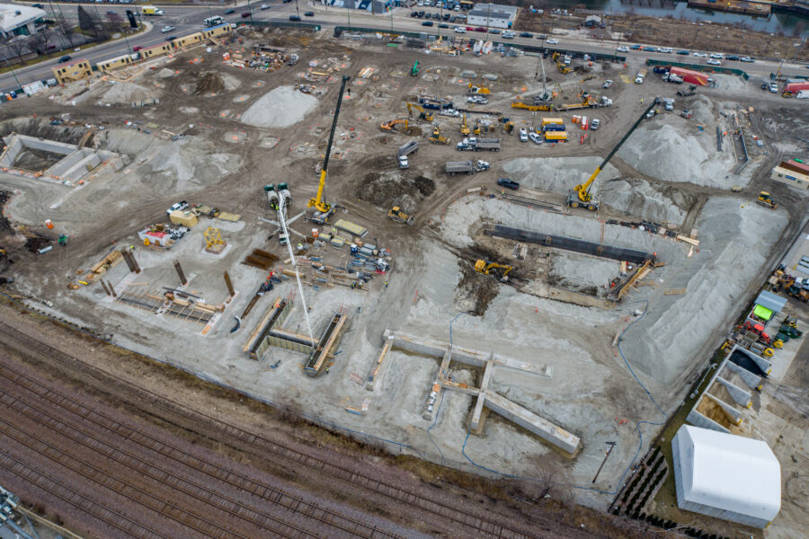Drone View of Construction Progress for Chicago's First Multi-Story ...